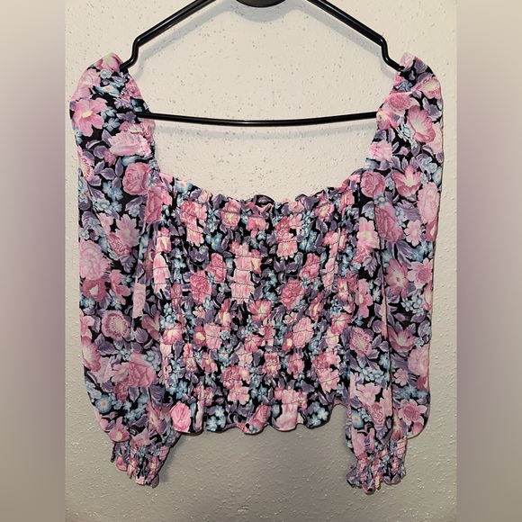 H&M | Tops | Hm Short Smocked Blouse Square Neckline Sheer Smock ...